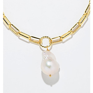 Baroque Pearls Pendant Necklaces Freshwater Cultured Pearls Necklace Pendant 18K Gold Paperclip Chain Necklaces 22inch for Women Vintage Jewelry