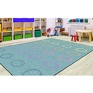 Flagship Carpets Smiley Circle Sampler Abstract Educational Area Rug for Kids Room Seating Décor, Children's Classroom, Play Carpet for Teaching and Playroom, Seats 24, 7'6"x12', Blue & Multi