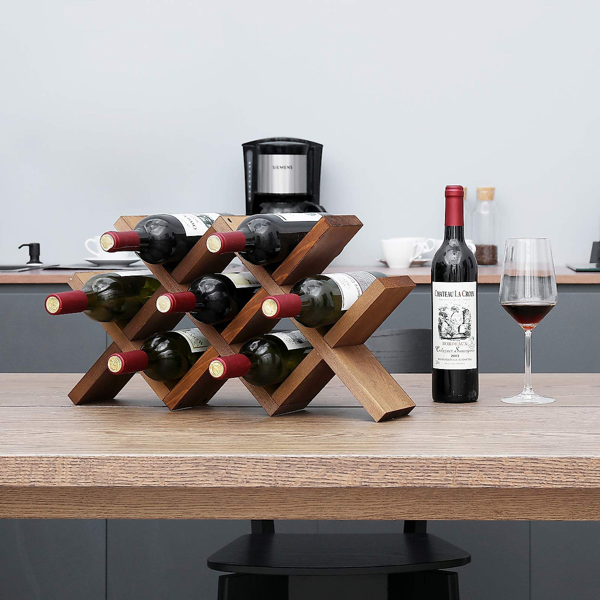 WELLAND Wood Countertop Wine Rack, Rustic Tabletop Wine Holder, 7 Bottle Wine Holder, Minimal Assembly Required | 21.25" W x 4" D x 11.5" H
