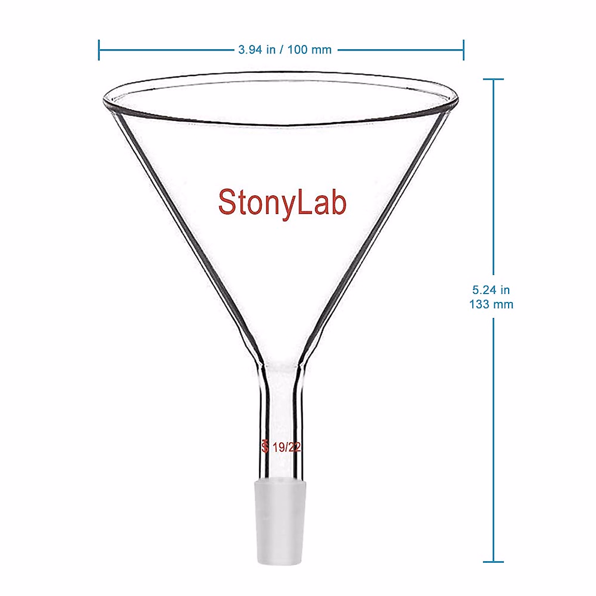 StonyLab Glass Short Stem Powder Funnel with 100 mm Top O.D. and 19/22 Inner Joint Filter Funnel Glass Funnel