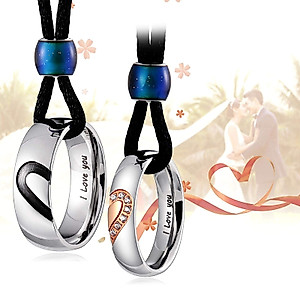 Couple Pendant Necklace for Him and Her Stainless Steel I Love You Necklace Set 5mm 7mm BFF Necklace for 2 Puzzle Heart Cubic Zirconia Wedding Band