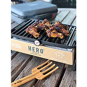 Fire & Flavor Hero Grill System - Ultra-Portable Grill for Camping, Tailgating, and BBQ on the Go - Tabletop Charcoal Grill Set Comes with Spatula, Thermometer, and Cutting Board