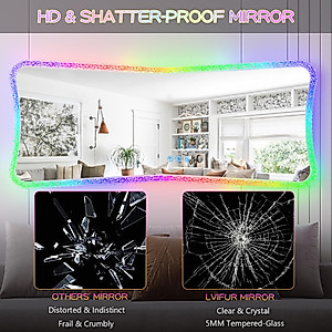 Lvifur RGB LED Full Length Mirror 48”x20”, Wall Mounted Hanging Mirror 7 Dynamic & 7 Static Modes Dimmable, Full Body Lighted Mirror for Bedroom, Cloak Room