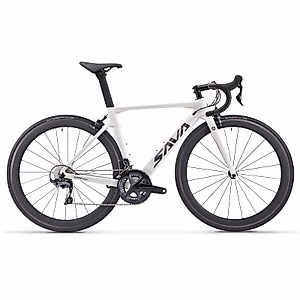 SAVADECK Carbon Road Bike 700C Carbon Frame Racing Bicycle with R8000 22 Speed GroupSet, 25C Tire for Men/Women.(White 54cm)