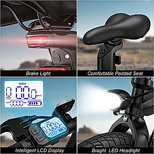 KORNORGE Electric Bike A9, 20" Ultra Light Foldable Electric Bike, Lightweight Frame, LED Headlight Sports Style Electric Bike for Adults and Teens,Black