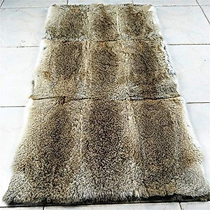 100% Natural Rabbit Fur Bed Throw Blanket,Rug,Rabbit Fur Blankets/Plates Furry Soft Warm Lush Fur Throw Home Decoration Reprocessed DIY Materials (21.65" x 43.3" Straw Yellow)