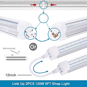 SOMLIGHT 8FT Led Shop Lights,Linkable LED Tube Light Fixture, 120W 14400LM 4 Rows LED, V Shape, Fluorescent Tubes Lights Replacements for Garage Warehouse, Plug and Play,(12-Pack)