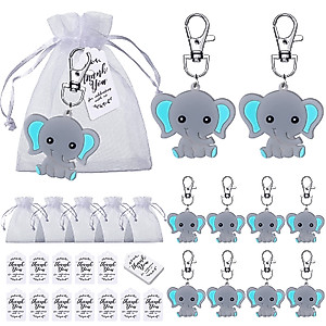 Tenare 40 Sets Baby Shower Favors Return Gifts for Guests Elephant Keychains Thank You Tags Gift Bags Baby Shower Decorations for Elephant Birthday Party Favors Supplies Baptism Favors(Blue)