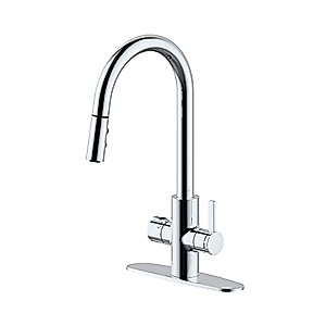 Westbrass KH41A-26 HotMaster 4 in 1 Single Handle Kitchen Faucet Only with Push Button Dual Spray Mode Pull Down Nozzle Head, Polished Chrome