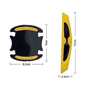 Aiydachy 8pcs Universal 3D Carbon Fiber Car Door Handle Paint Scratch Protector Sticker Auto Door Handle Scratch Cover Guard Protective Film Car Outdoor Safety Reflective Strips (Yellow)