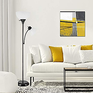 Globe Electric 67135 72" Torchiere Floor Lamp + Adjustable Reading Light, Matte Black, Frosted Plastic Shade, 3-Step Rotary Switch on Floor Lamp Socket, Home Improvement, Home Office Accessories