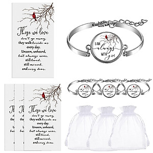 Unittype 3 Set Memorial Gifts Cardinal Memorial Bracelet Jewelry Bangle Sympathy Gift Soul Poem Card Remembrance Gifts Cardinal Gifts(3 Sets)