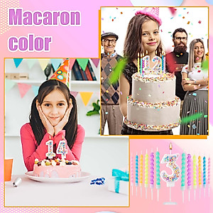 Birthday Numbers Candles, Macaron Number Candles 0-9 Sweet Numeral Topper with Plastic Holder Girl Birthday Cakes Decoration for Wedding Party Anniversary Decoration (Number 3)