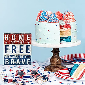 Labor Day Decor Independence Day Patriotic Box Sign 5 x 6 Inch Wood American Flag Patriotic Decor Home of the Free Because of the Brave 4th of July Farmhouse Rustic Wooden Block Tiered Tray Decoration