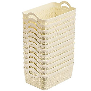 ZOOFOX 12 Pack Small Plastic Storage Basket, 7" L x 5" W x 3" H Weave Organizer Bins With Handle, Stackable Storage Bins for Drawers, Shelves, Closet, Countertop and Office