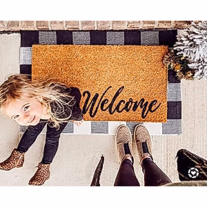 KOZYFLY Buffalo Plaid Area Rugs 2x3 Ft Black and White Checkered Rug Washable Front Door Mat Hand Woven Cotton Outdoor Rug Small Rug for Front Porch Kitchen Entryway Patio Bathroom