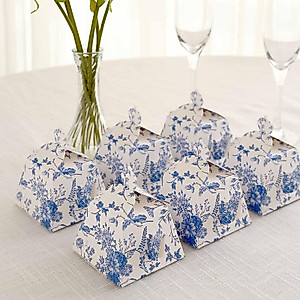 Efavormart 25 Pack White Blue Mini Teapot Gift Boxes with Chinoiserie Floral Print, Tea Time Party Favor Boxes - 5"x4"