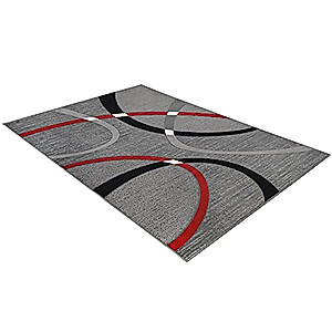Allstar 5x7 Modern Accent Rug in Grey with Red Abstract Overlapping Curve Design (5' 2" x 7' 0")