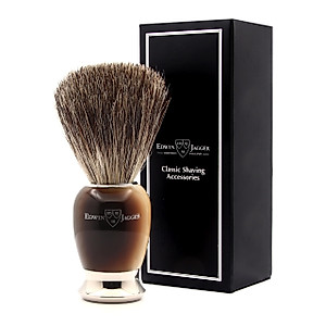 Edwin Jagger Simulated Horn Pure Badger Hair Shaving Brush with Nickel Plated Collar and End Cap