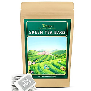 TeeLux Green Tea Bags, Natural Pure Green Tea, Super Antioxidant, Caffeinated, 100 Count Tea Bags to Support Overall Health