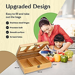 Umiboo Bamboo Resealable Bag Storage Organizer with Hinge - For your Kitchen Drawer, Pantry, Countertop - Easily Organize your resealable storage bags