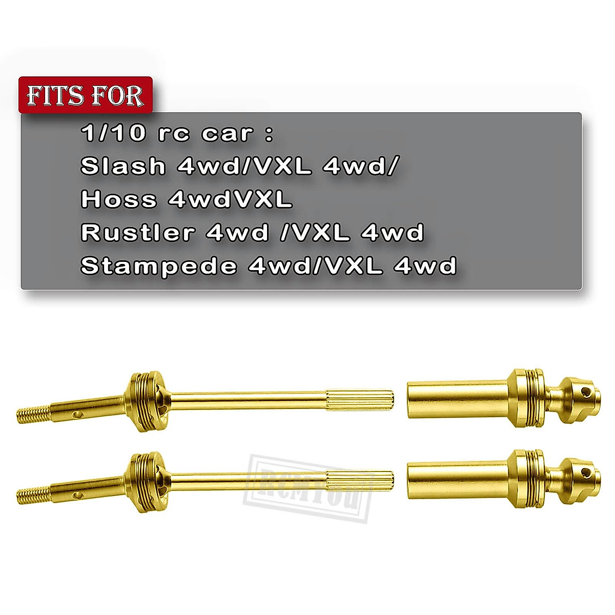RC Stainless Steel Drive Shaft CVD Upgrades Part for 1/10 Slash VXL 4X4,Rustler VXL 4X4,Stampede VXL 4X4,Hoss VXL 4X4 4WD,4PCS Front Rear #45 Axles with Hex,Gold