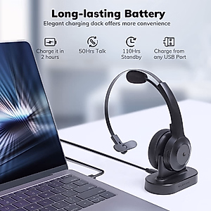 ELEVOC Trucker Bluetooth Headset with Microphone Noise Cancelling & Mute Button Telephone Headsets for PC Cell Phones Wireless On-Ear Headphone with Charge Stand for Zoom Meetings Skype Home Office