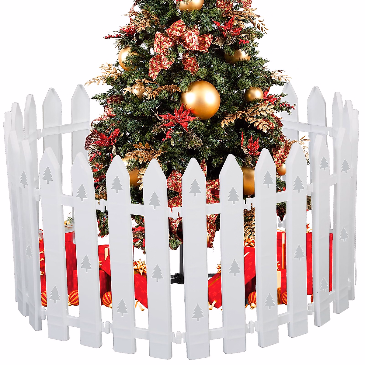 16" Fence for Christmas Tree,Extra Large 12pcs White Picket Fence for Chirstmas Tree,Plastic Christmas Tree Fence for Pets,Christmas Tree Fence for Kids,Craft Christmas Tree Patterns(16" Hx5 W Each)