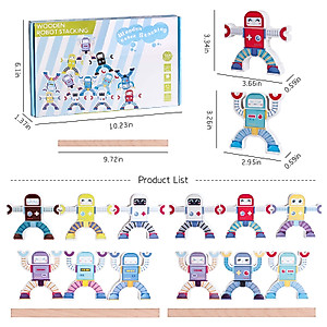 CHIYR Wooden Robots Stacking Balancing Block Puzzle Game Building Toy Educational STEM Montessori for Preschool Kids Toddlers Sorting Skill Developing Intelligence Play Kits