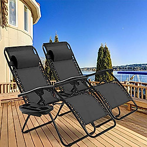 Casart Set of 2 PC Folding Lounge Chair, Outdoor Zero Gravity Recliner Chairs with Cup Holder, Perfect for Yard, Beach and Patio
