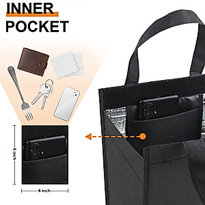 Lunch Bag for Women Men, Insulated Lunch Bag, Large Adult Lunch Box Tote Bag with Interior Pockets, School Lunch Box for Teens Kids, Reusable Portable Lunch Bag for Office, Work,School, Travel, Black