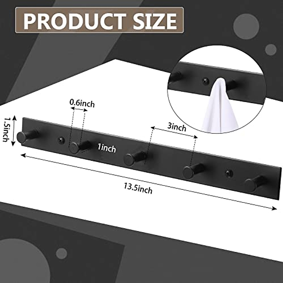 2 Pcs Key Holder for Wall 5 Hooks Perforated 304 Stainless Steel Matte Black Metal Key Hanger for Wall, Entryway, Bathroom, Kitchen, Office