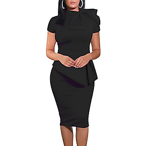 TOPONSKY Church Mothers Work Bow Dress Maternity Club Ruffle Pencil Black,XL