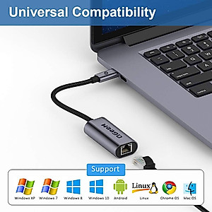 USB C to Ethernet Adapter, QGeeM Gigabit Ethernet to USB Type C, Thunderbolt 3/4 to RJ45 LAN Network Adapter Compatible for iPhone 15 Pro/max, MacBook Pro/Air, iPad Pro, Dell XPS etc