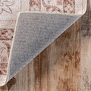 nuLOOM Tracie Machine Washable Floral Medallion Ultra Thin Runner Rug, 2' 6" x 8', Peach