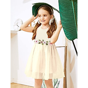 Toddler Girl Floral Tutu Dress Sleeveless Tulle Sundress Flower Princess Party Dresses for 2-6 Years(Beige, 4-5X)