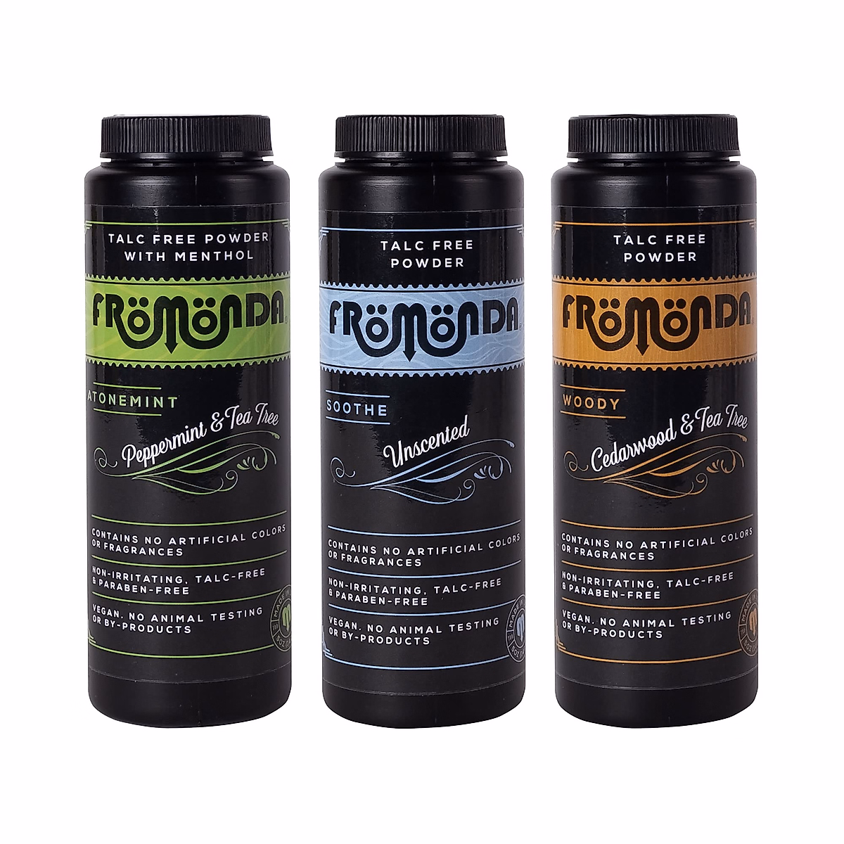 Fromonda (Muti-Scent) Body Powder (5 oz. 3-Pack) Unisex, Talc-Free, Anti-Chafing, Sweat Defense with Essential Oils