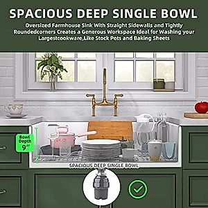 TUKTUK White Farmhouse Sink 36 Inch Fireclay Apron Front Single Bowl Kitchen Sinks Deep Drop In Farm Sink Undermount Luxury Bottom Grid & Strainer Drain Included