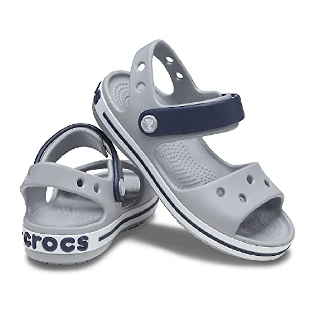 Crocs Kids' Crocband Sandals, Light Grey/Navy, 10 Toddler