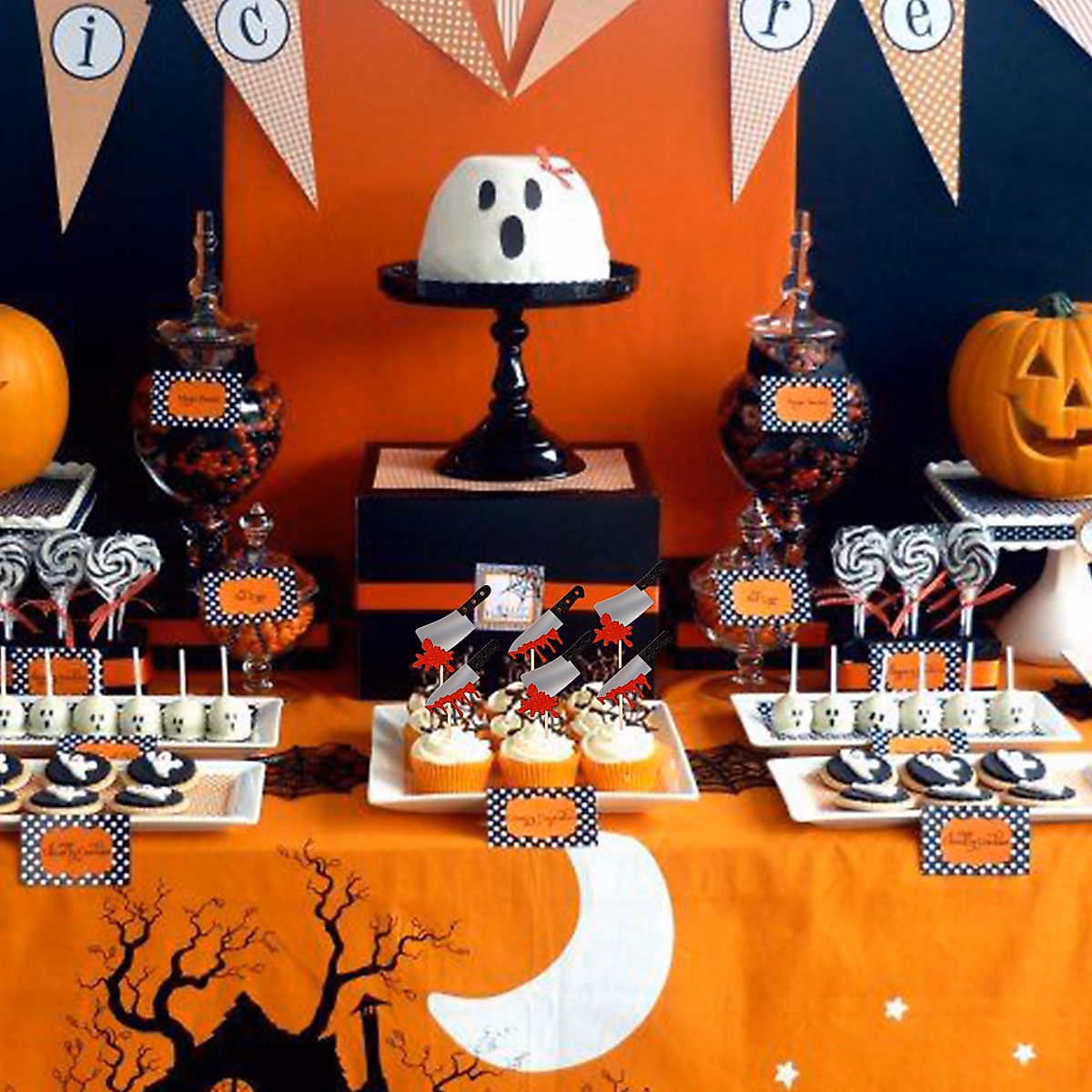 24 PCS Halloween Cupcake Toppers Glitter Horror Blood Knife Cupcake Picks Have a Killer Birthday Cake Decorations for Halloween Blood Knife Theme Birthday Party Supplies