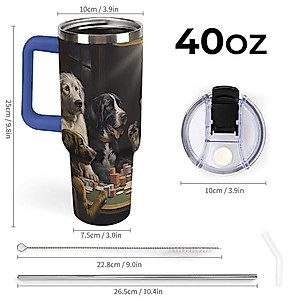 Pokers Dogs Playing Cards 40 Oz Stainless Steel Cup Travel Tumbler with Handle and Straw Lightweight Coffee Mug for Home Office
