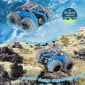 MaxTronic Remote Control Car Amphibious, 2.4 GHz 4WD All-Terrain Waterproof Remote Control Boat RC Monster Truck Stunt Car, Remote Control Vehicle Birthday Gifts Toys for 3-12 Years Old Boys Girls