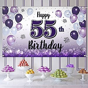 LASKYER Happy 55th Birthday Purple Large Banner - Cheers to 55 Years Old Birthday Home Wall Photoprop Backdrop,55th Birthday Party Decorations.