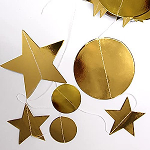 Corwogolo 90 Feet Gold Twinkle Little Star Garlands Glitter Hanging Glitter Paper Banner Streamer Star Themed Circle Dot Garland Party Decorations Baby Shower Wedding