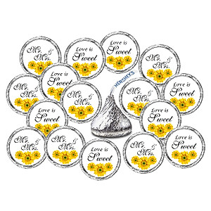 324 Sunflower Love is Sweet Wedding Kisses Stickers. Floral Kiss Wedding Stickers, Chocolate Drops Labels Stickers for Weddings, Bridal Shower Engagement Party, Party Favors for Kisses