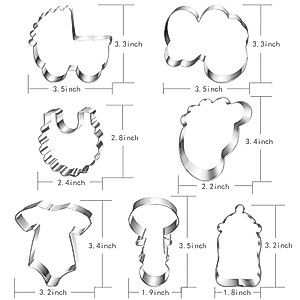 LUBTOSMN Baby Shower Cookie Cutter Set-7 Piece-Baby Onesie, Bib, Rattle, Baby Bottle, Baby Carriage, Foot and Baby Word-Biscui Cookie Cutters Fondant Molds for Baby Shower Birthday Party