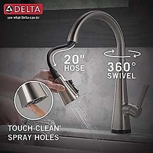 Delta Faucet Lenta Touch Kitchen Faucet Brushed Nickel, Kitchen Faucets with Pull Down Sprayer, Kitchen Sink Faucet, Faucet for Kitchen Sink, Touch2O Technology, SpotShield Stainless 19802TZ-SP-DST