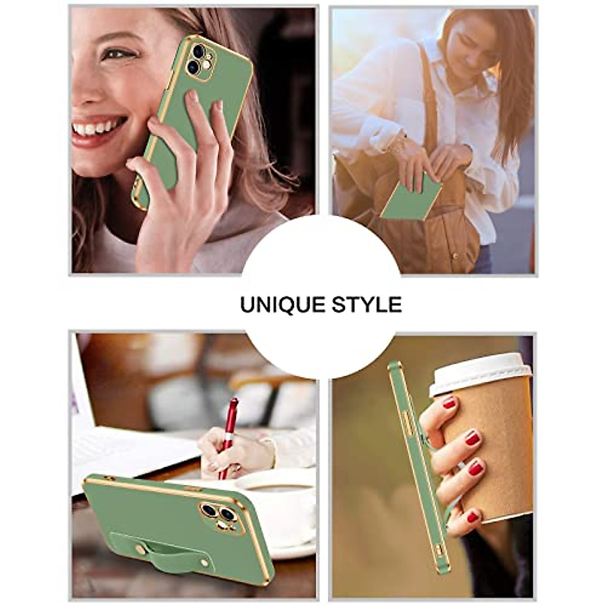 VENINGO iPhone 11 Case, Phone Cases for iPhone 11,Slim Fit Soft TPU with Adjustable Wristband Kickstand Scratch Resistant Shockproof Protective Cover for Apple iPhone 11 6.1 Inch 2019, Matcha Green