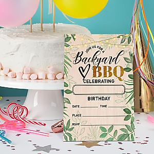 UDNADKEX Birthday Invitations BBQ Party with Envelopes, Summer Barbecue Cookout Party Invites, Backyard Picnic Invite Cards, Join Us for A Backyard BBQ, 4"x6" Set of 20