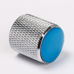 BQLZR Domed Volume Tone Control Metal Knob Silver with Blue Top Electric Guitar Pack of 4